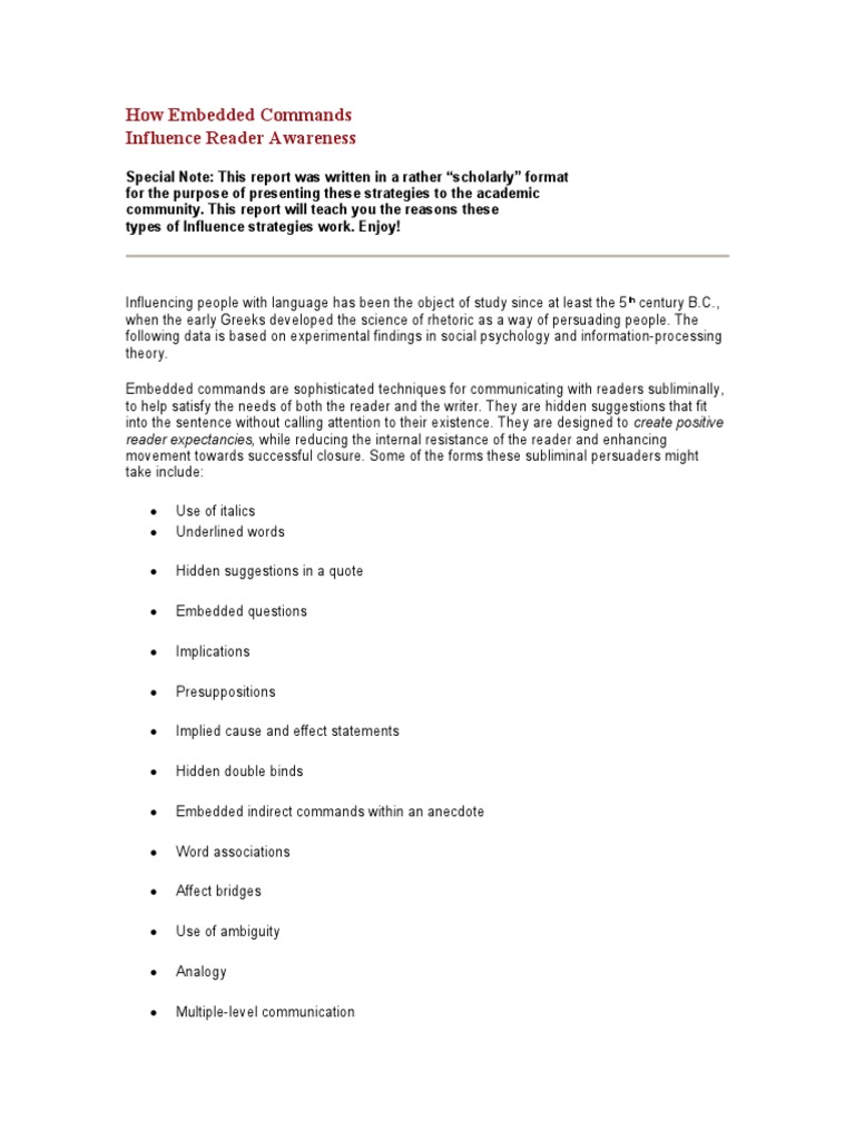 Kenrick Cleveland - How Embedded Commands Work | PDF | Hypnosis | Hypnotherapy