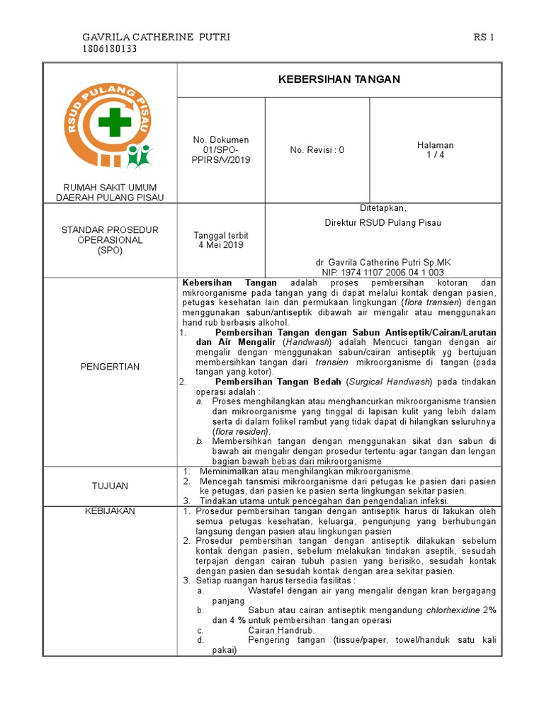 Spo - Kebersihan - Tangan - Rsud - Pulang Pisau | PDF