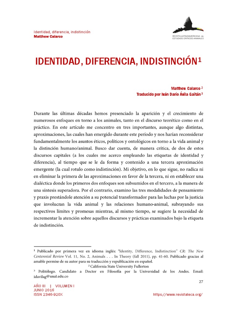 Calarco Matthew, Identidad, Diferencia, Indistinción | PDF
