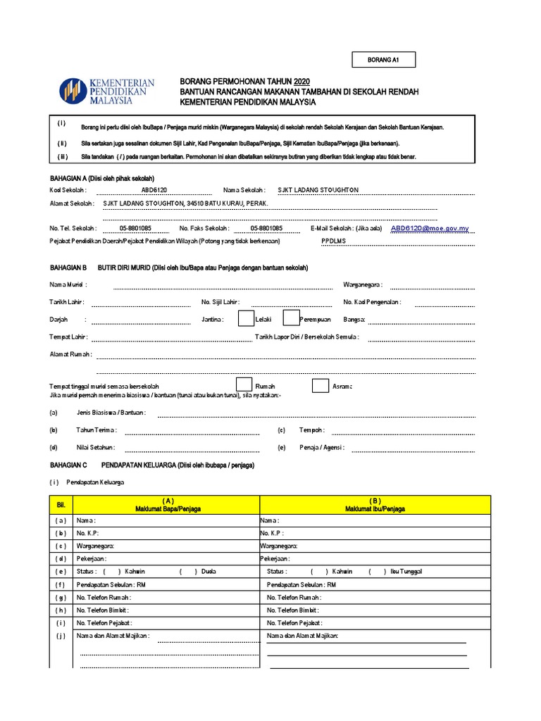 1.borang A1 - Permohonan - RMT | PDF