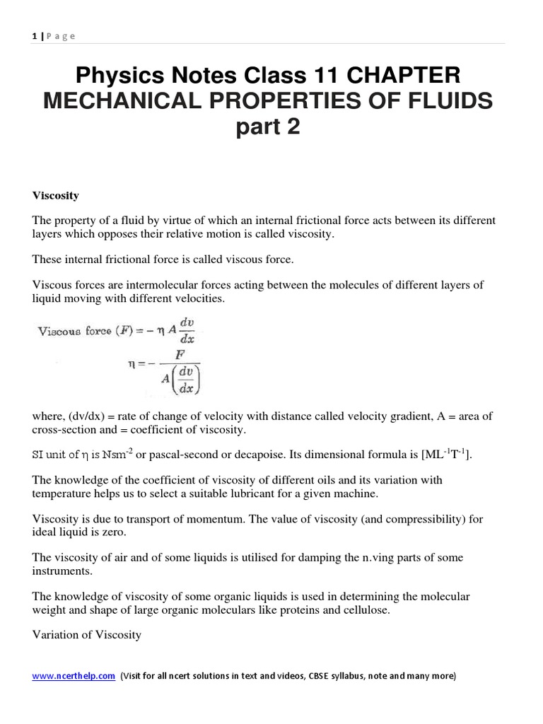 Viscosity in Mechanical Properties of Fluids | PDF | Viscosity | Fluid ...