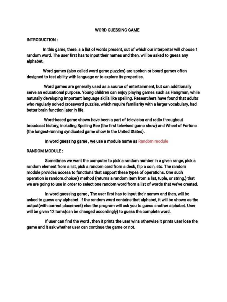 Word Guessing Game | PDF