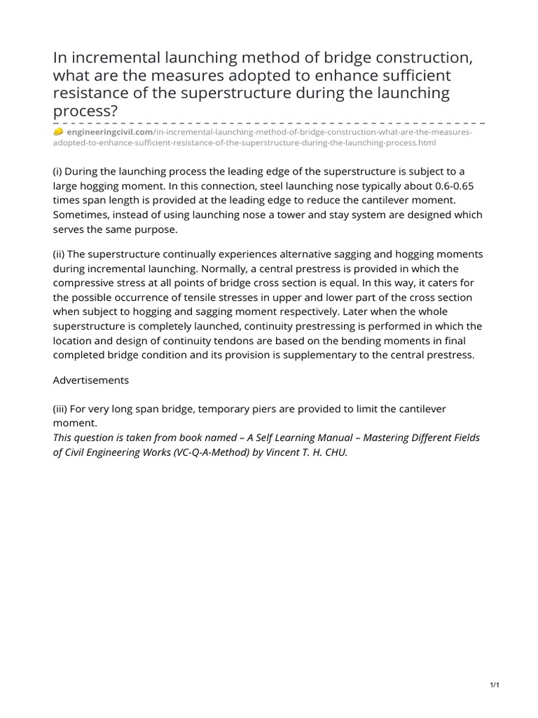 In Incremental Launching Method of Bridge Construction What Are The ...