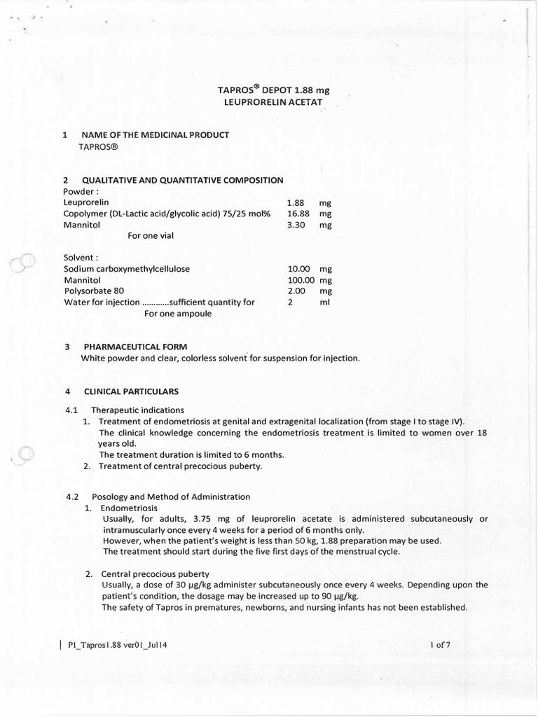 Tapros - Leuprorelin Asetate - DKI9270700244A1 - 2015 | PDF | Injection ...
