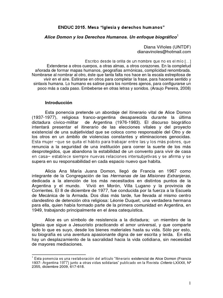 VIÑOLES Ponencia Sobre Alice Domon | PDF | Agitación | Religión y creencia