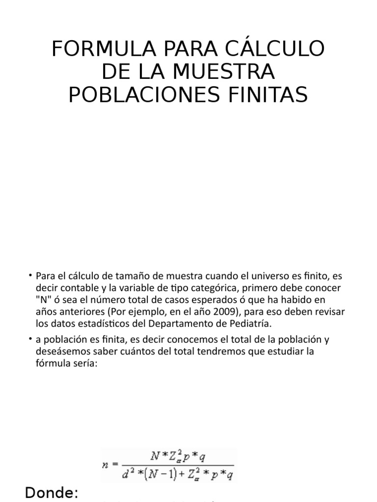 11formula para Cálculo de La Muestra Poblaciones Finitas | PDF