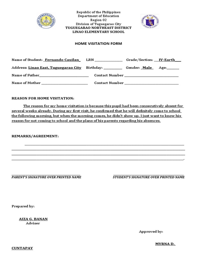Home Visitation Form | PDF