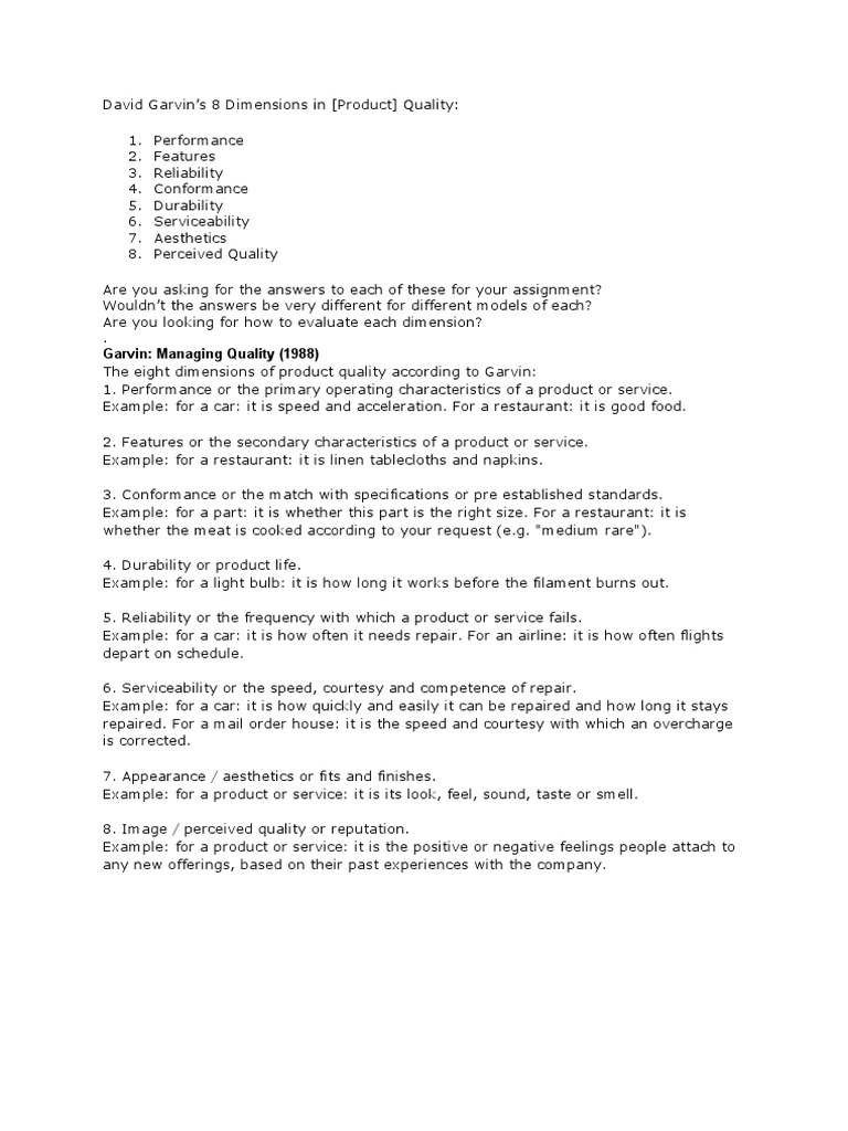 8 Dimensions of Product Quality David Garvin | PDF