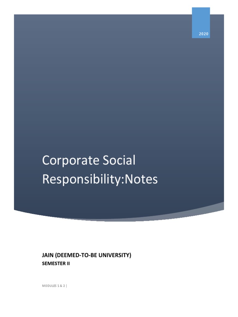 Corporate Social Responsibility Notes - Mod 1 & 2 PDF | Download Free ...