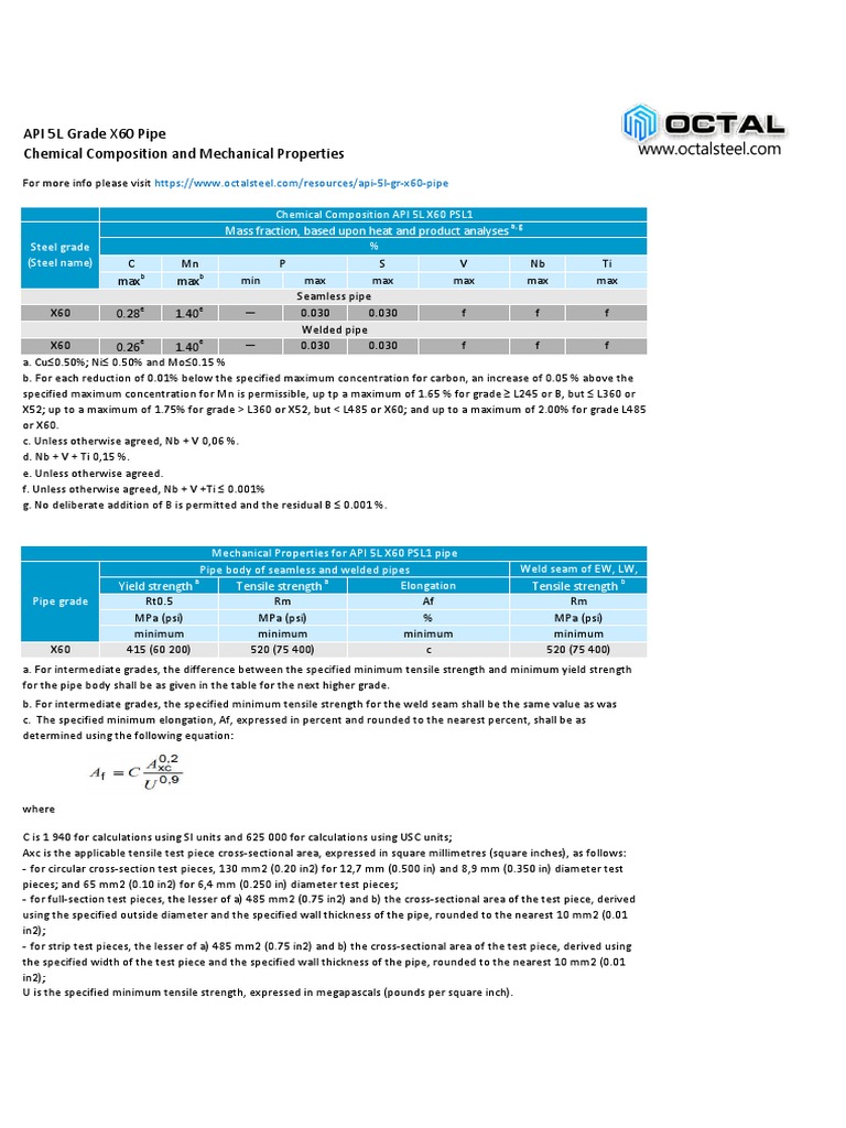 Catálogo-Api 5L X60-01 | PDF | Ultimate Tensile Strength | Pipe (Fluid ...