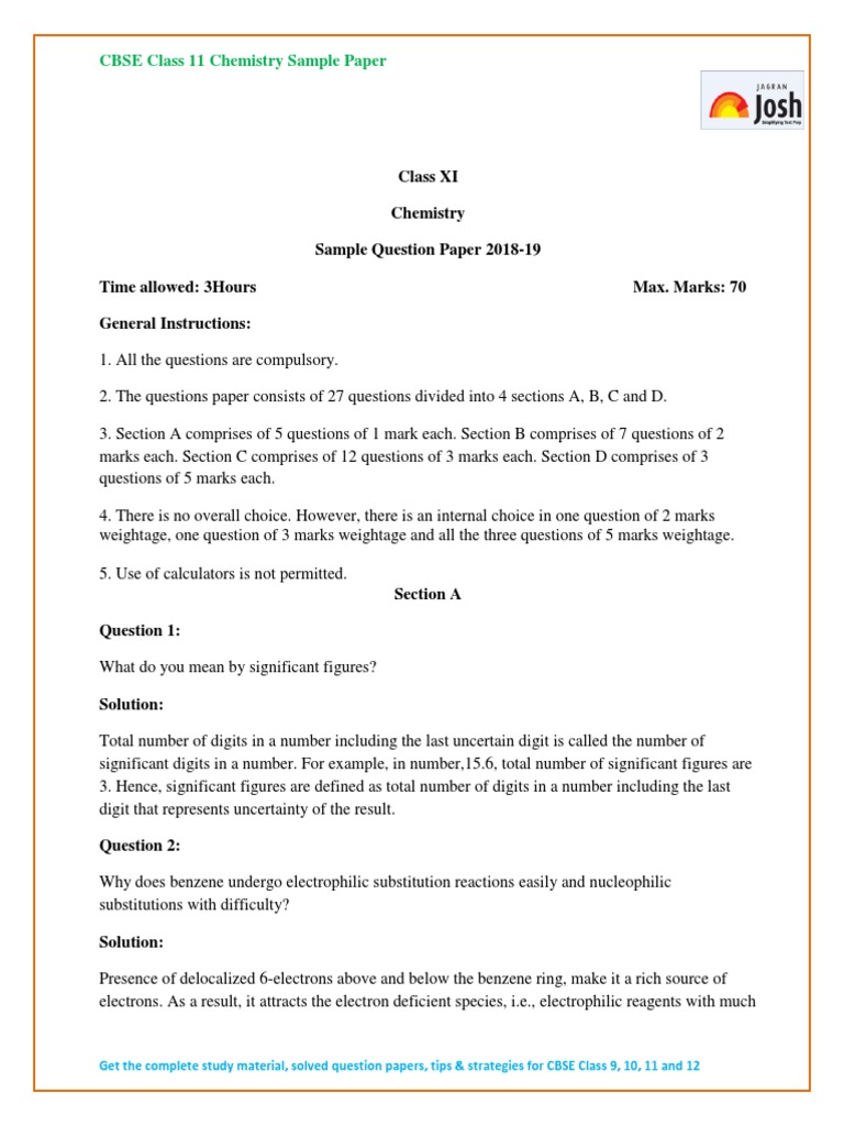 Cbse Class 11 Chemistry Solved Sample Paper 2019 PDF | PDF | Molecular ...