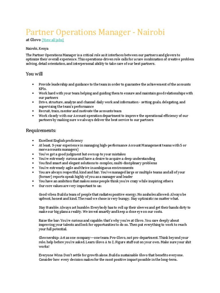 GLOVO Partner Operations Manager | PDF | Information Privacy | Business