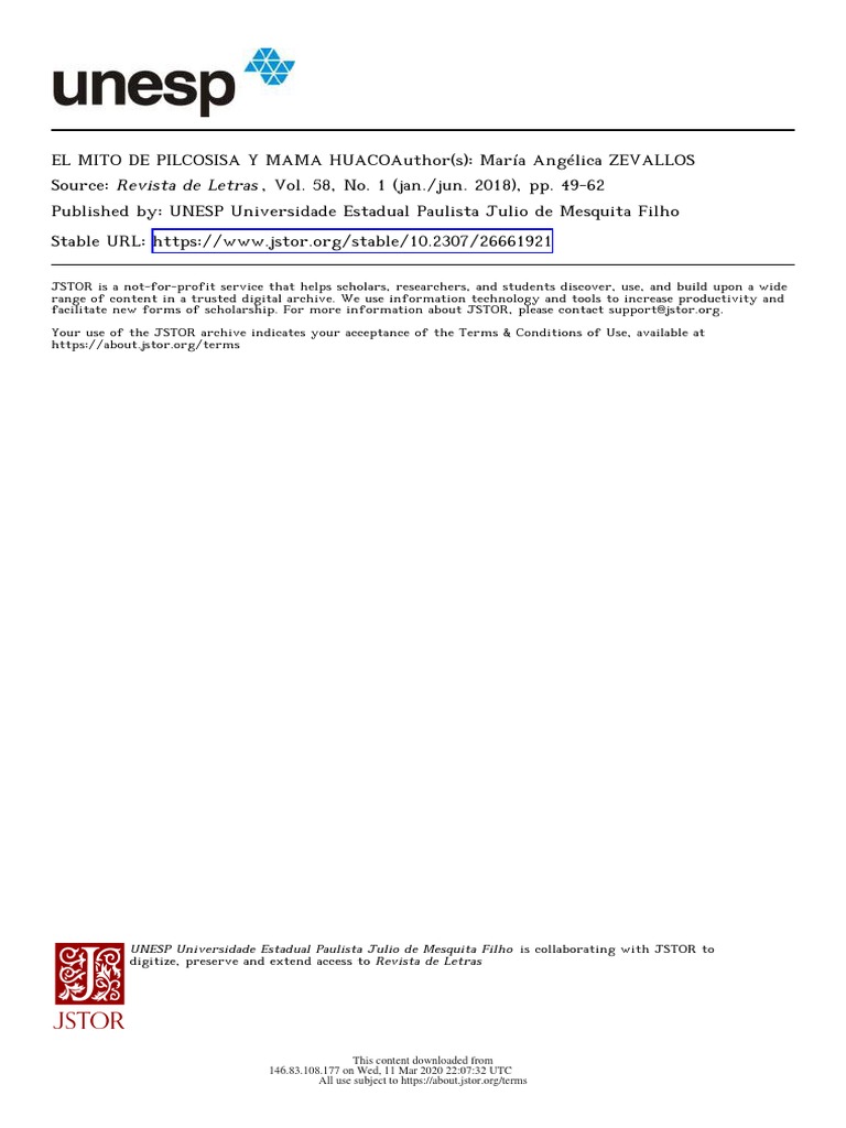 El Mito de Pilcosisa y Mama Huaco | PDF | Imperio Inca | Perú