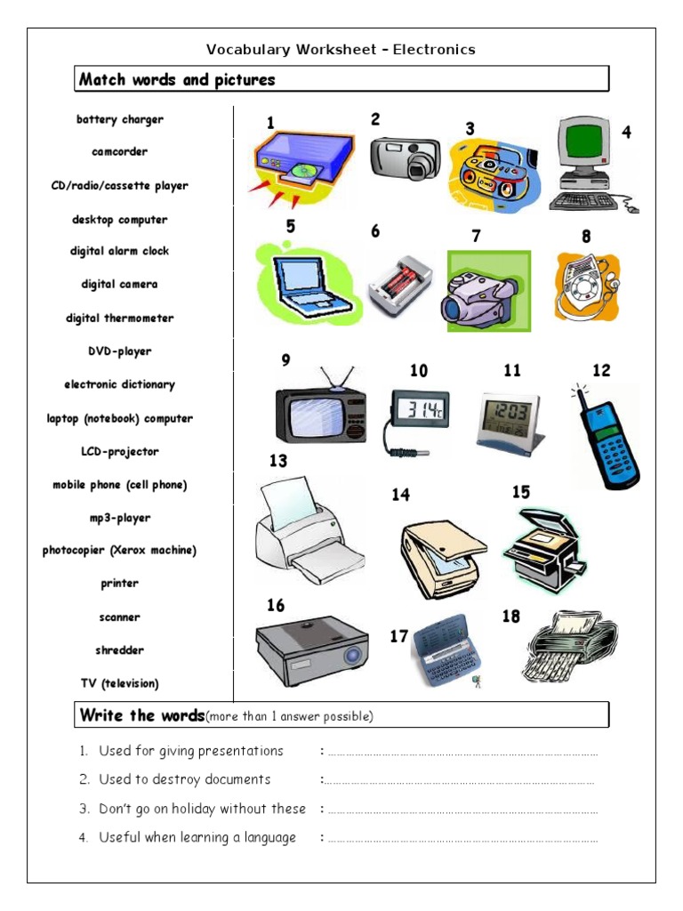 Vocabulary Matching Electronics | PDF