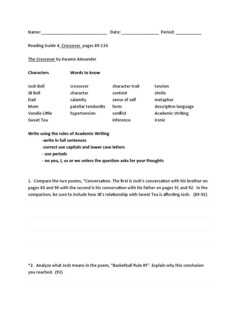 Josh Bell's Character Analysis in Crossover | PDF | Reading ...