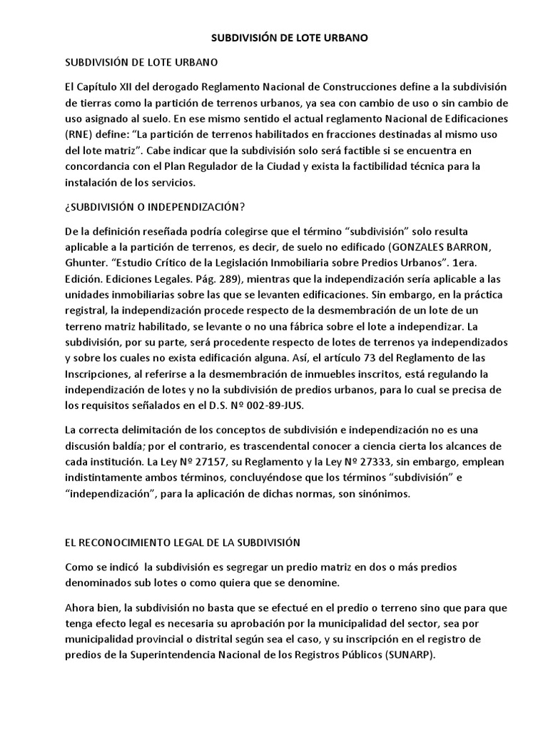 SUBDIVISIÓN DE LOTE URBANO Conceptos Basicos | PDF | Condominio | Propiedad