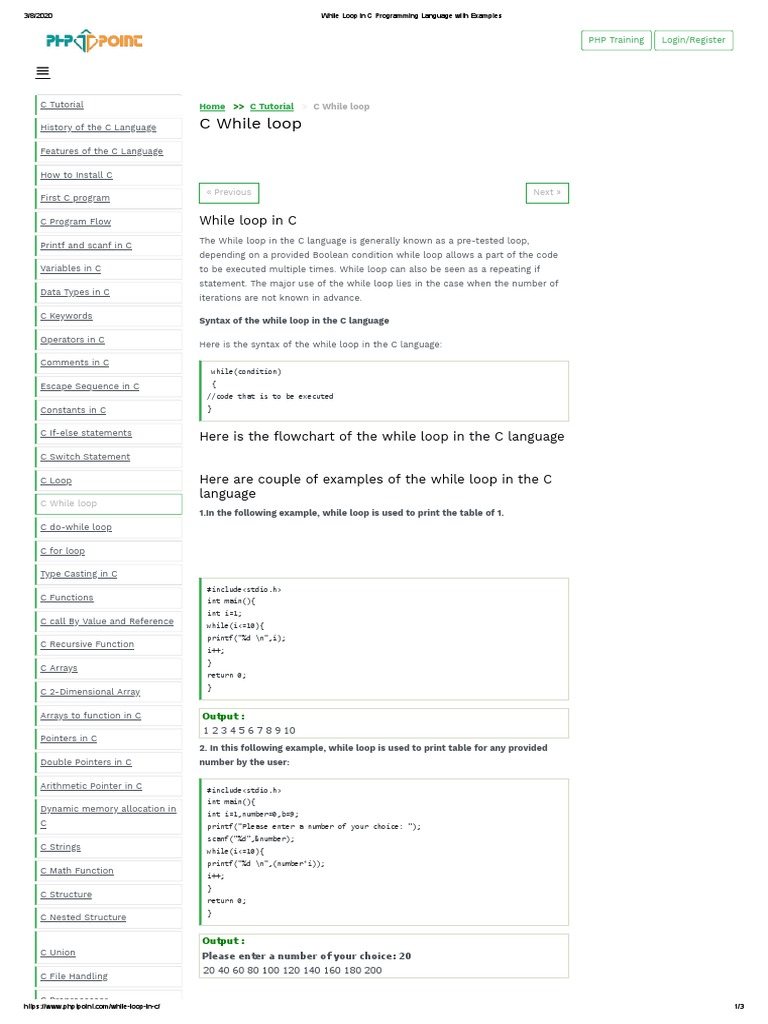 While Loop in C Programming Language With Examples PDF | PDF | Control ...