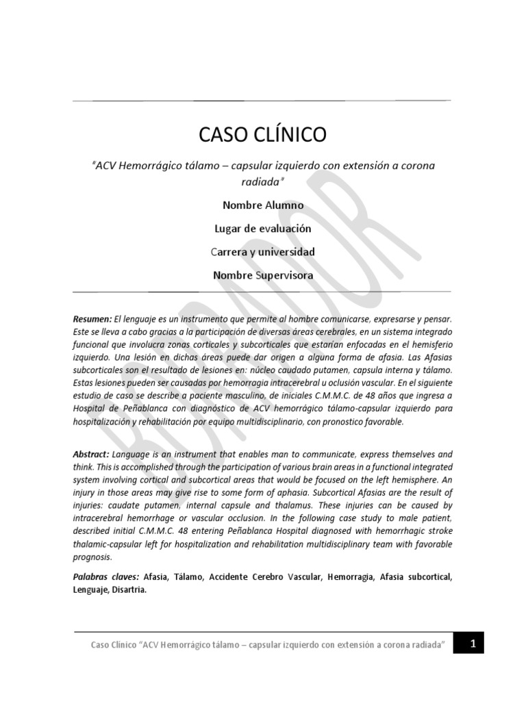 Ejemplo de Caso Clinico PDF | PDF | Carrera | Afasia