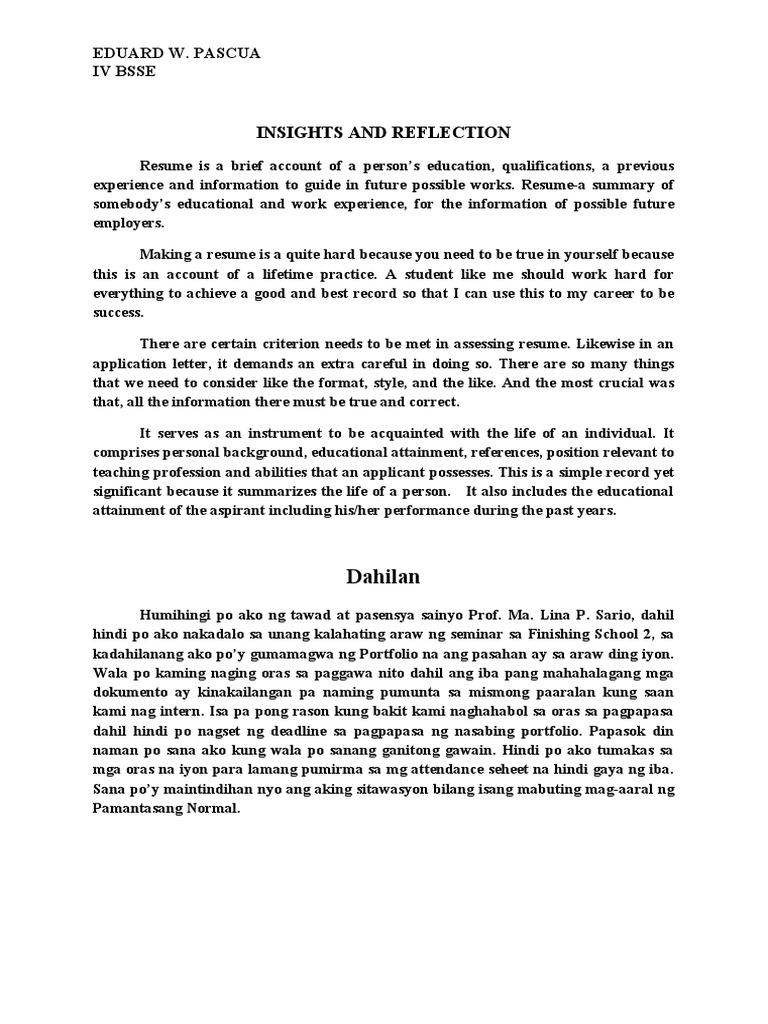 Insights and Reflection | PDF