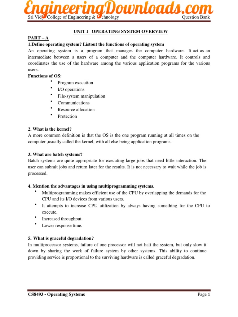 CS8493 Operating Systems Question Bank | Download Free PDF | Thread (Computing) | Scheduling ...