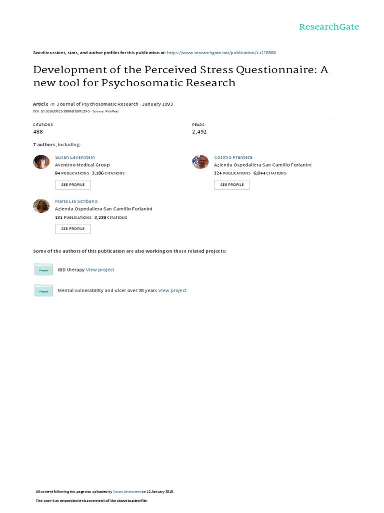Perceived Stress Questionnaire Development | PDF | Chronic Condition ...