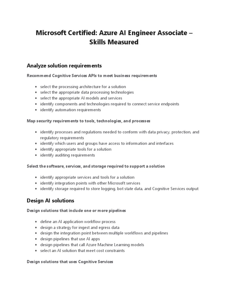Microsoft Certified Azure Ai Engineer Associate Skills Measured | PDF ...