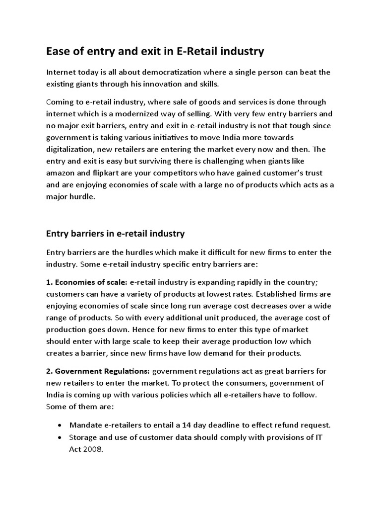 Ease of Entry and Exit | PDF | Retail | Economies Of Scale