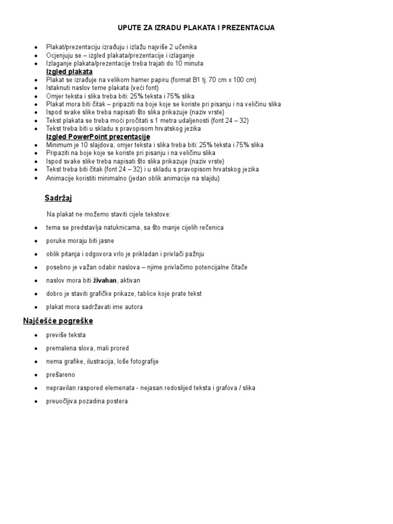 Upute Za Izradu Plakata I Prezentacije | PDF