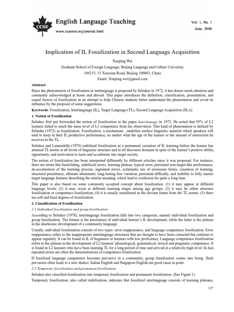 Fossilization | PDF | Second Language | Second Language Acquisition