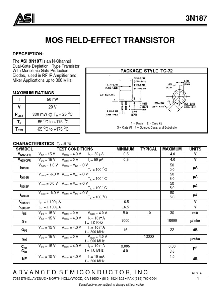 3 N 187 | PDF | Field Effect Transistor | Transistor