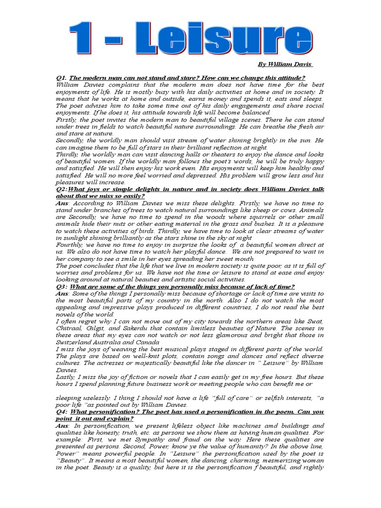 Leisure A Poem by William Davies | Download Free PDF | Anthropomorphism