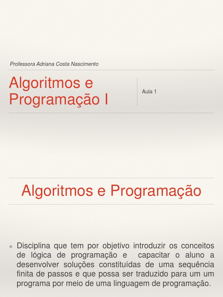 Aula1 PDF | PDF | Algoritmos | Programa de computador