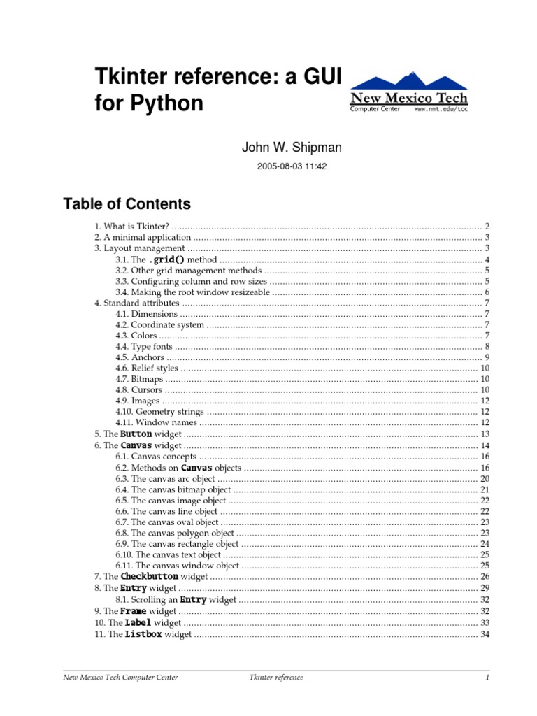 Tkinter GUI Reference for Python | PDF | Typefaces | Button (Computing)