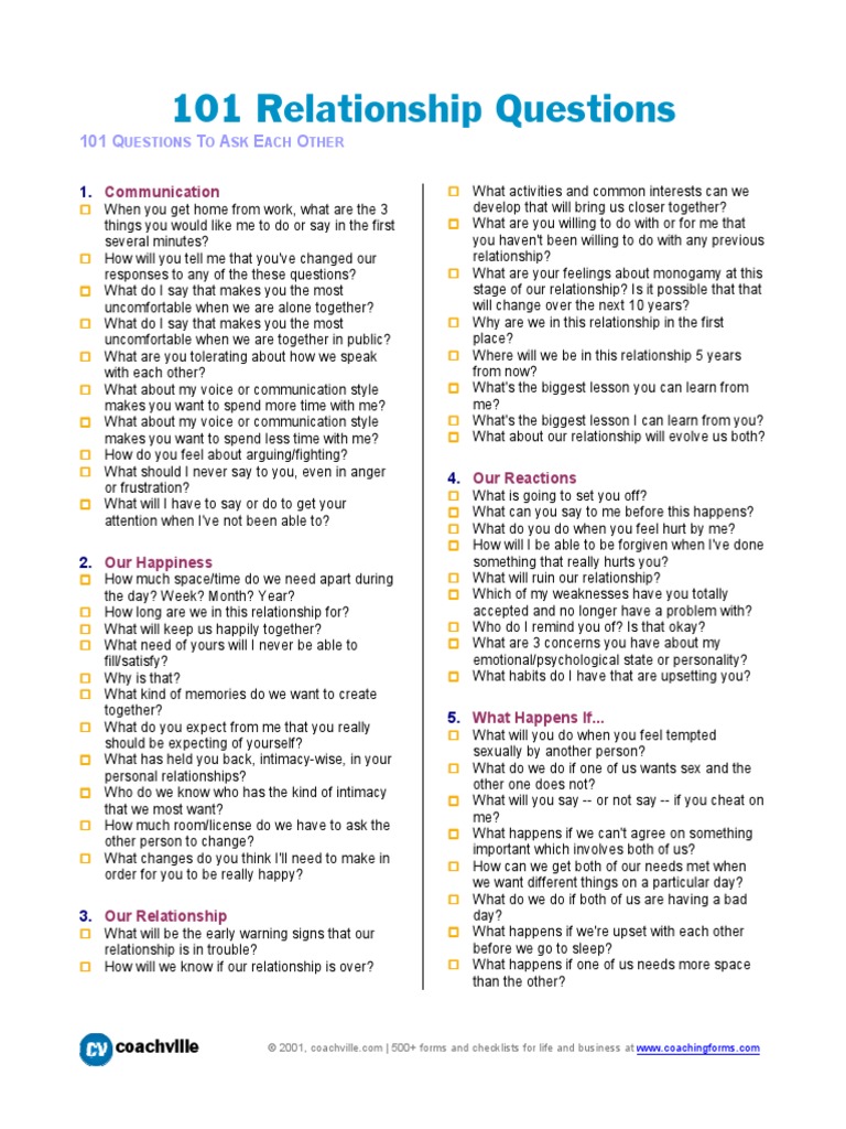 101 Relationship Questions | PDF | Intimate Relationships ...