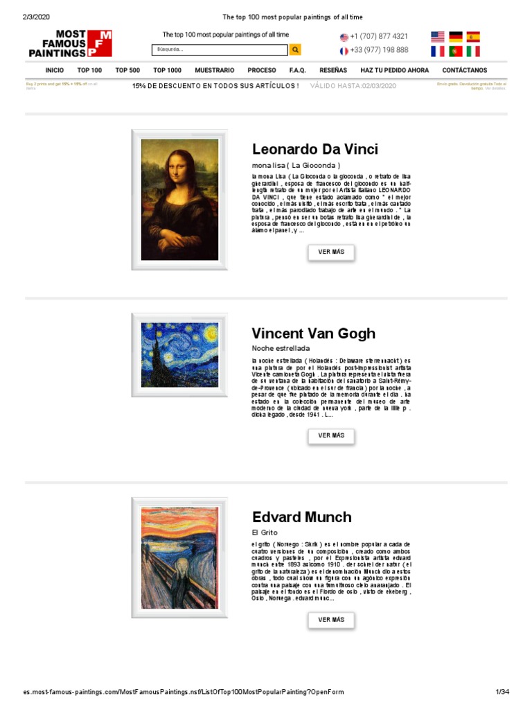 The Top 100 Most Popular Paintings of All Time | PDF | Pinturas ...