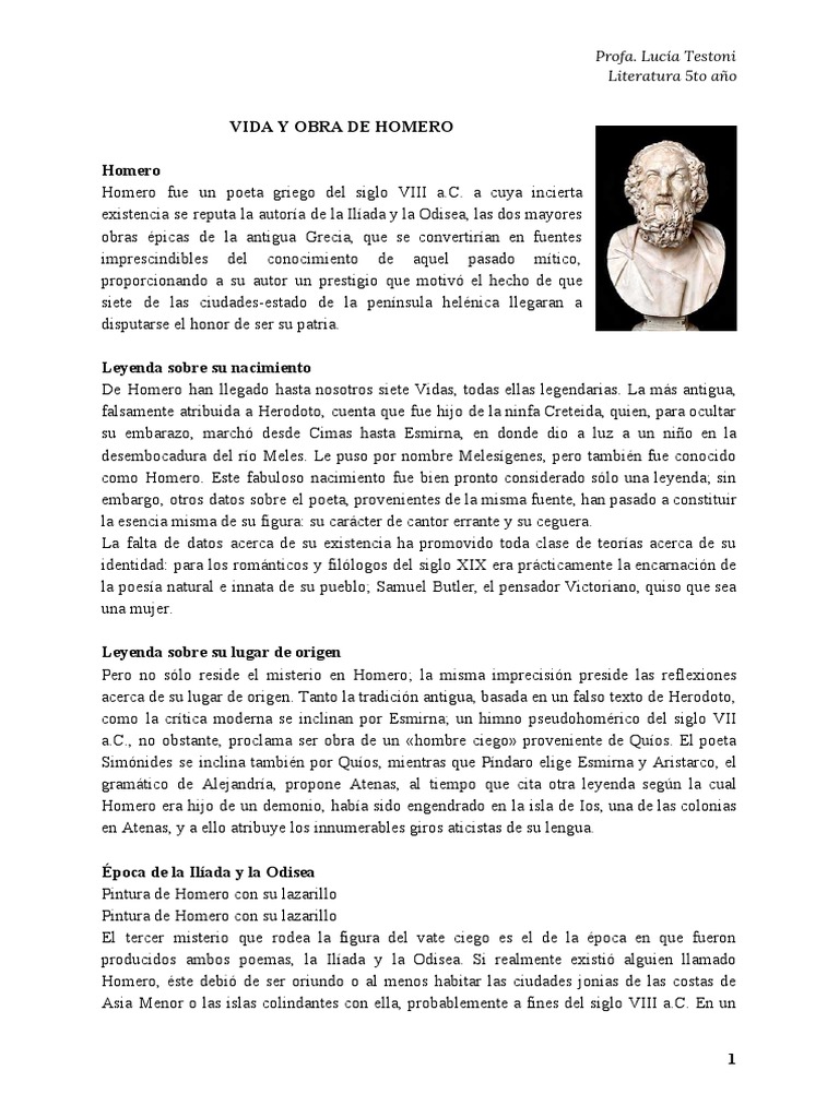 Vida y Obra de Homero | PDF | Homero | Poesía épica