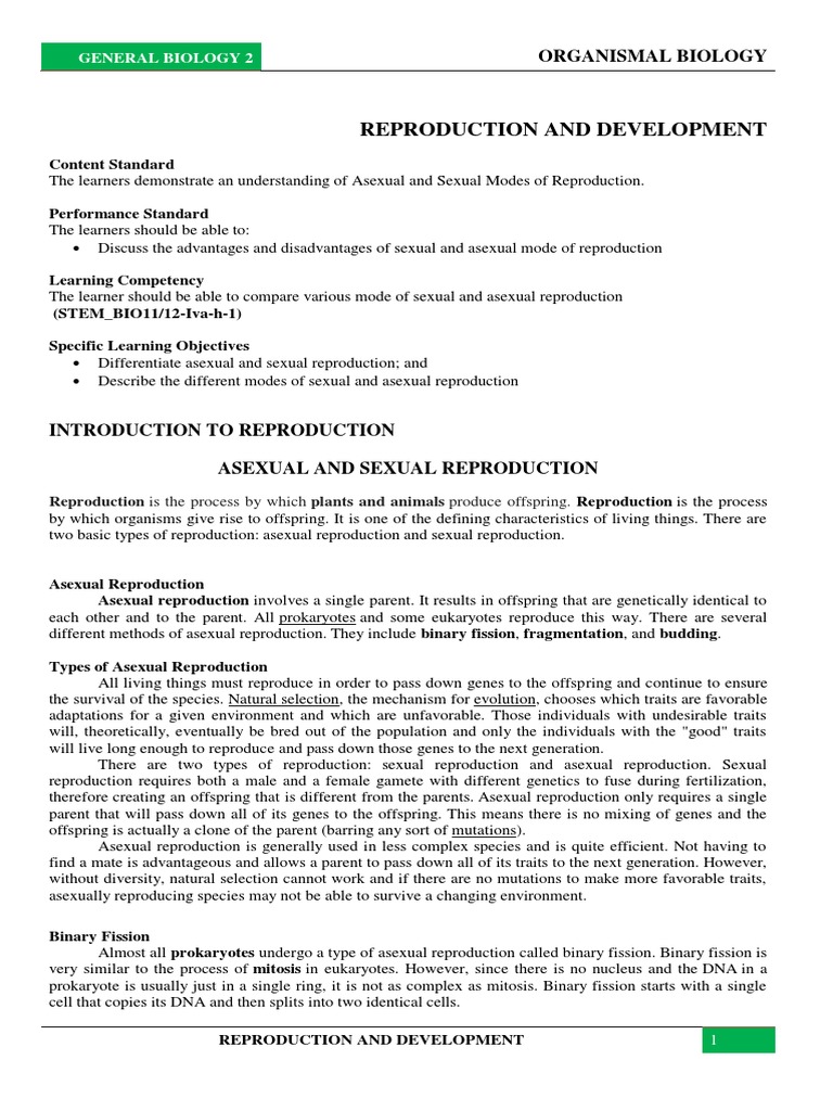 Introduction To Reproduction PDF | PDF | Sexual Reproduction | Reproduction