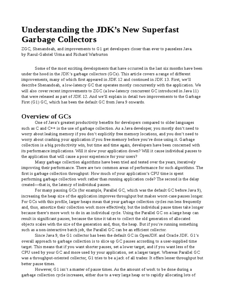 Understanding The JDK's New Superfast Garbage Collectors | PDF | Java ...