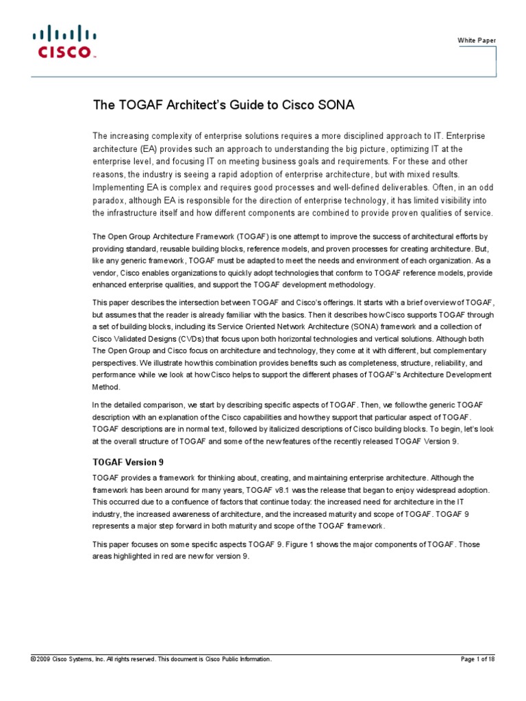 Cisco Togaf Sona Guide | PDF
