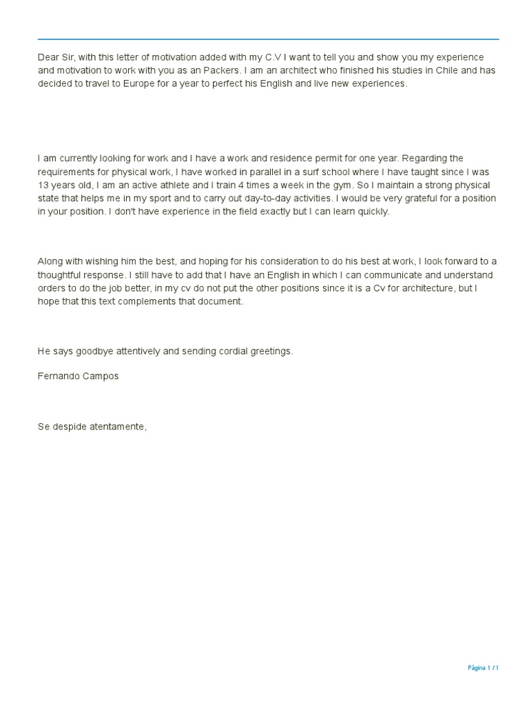 Cover Letter Europass 20200314 ES PDF | PDF