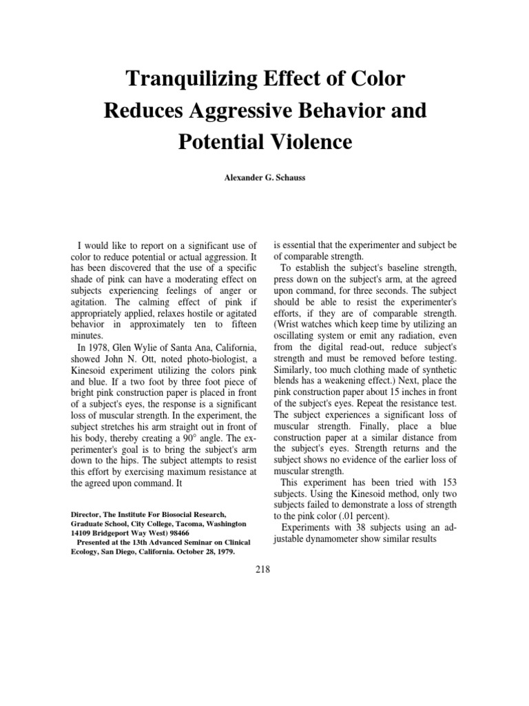 Alexander G. Schauss - Tranquilizing Effect of Color | PDF | Aggression ...