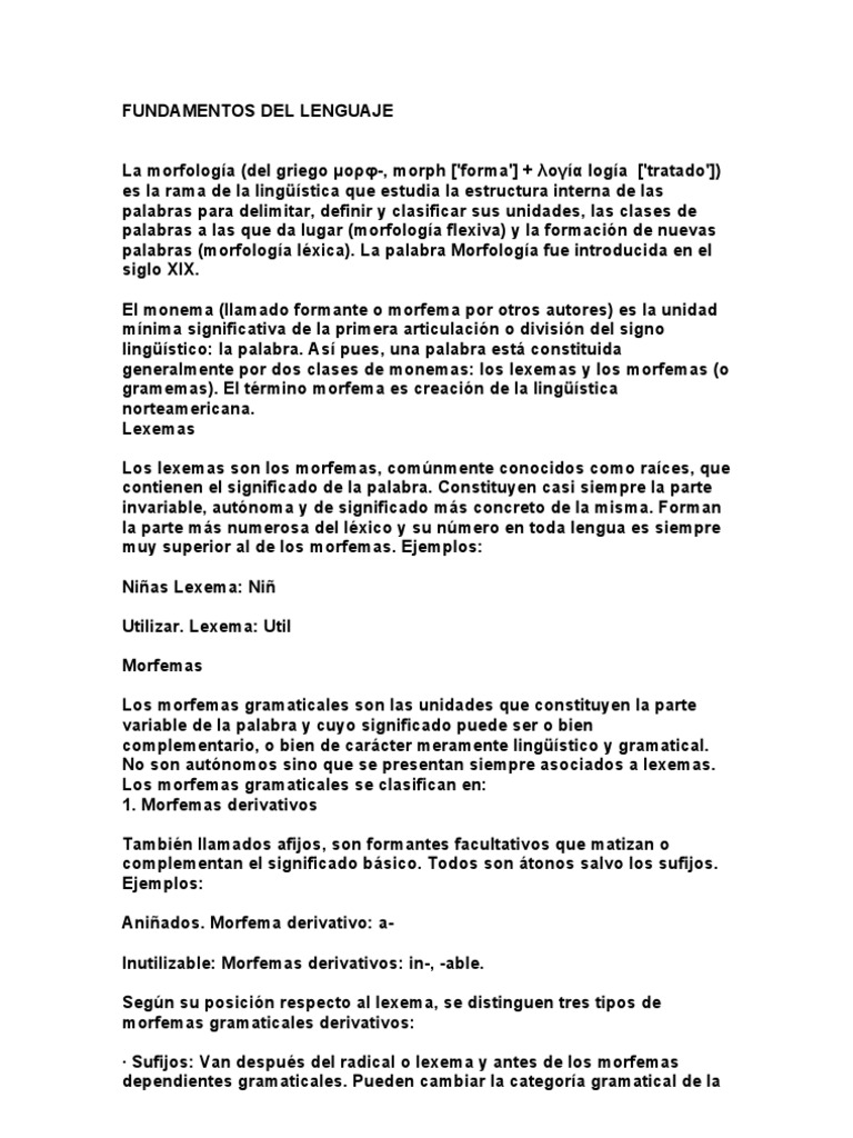 Fundamentos Del Lenguaje | PDF | Morfología (Lingüística) | Palabra