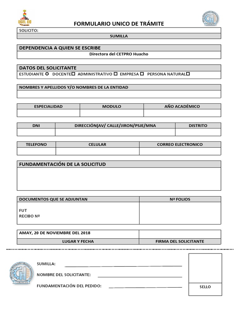 SOLICITUD Fut Cetpro Huacho | PDF | Derecho