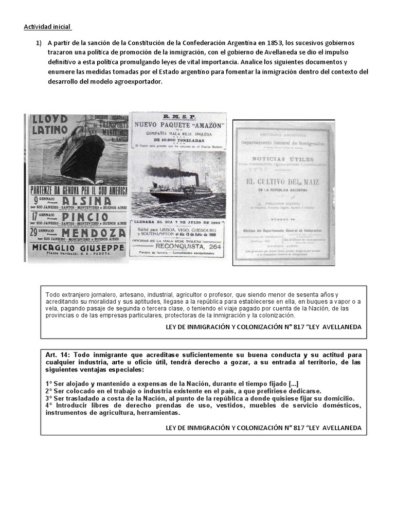 Actividades Inmigracion | PDF | Inmigración | Argentina