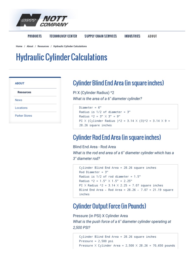 Hydraulic Cylinder Calculations | PDF | Gallon | Cylinder (Engine)
