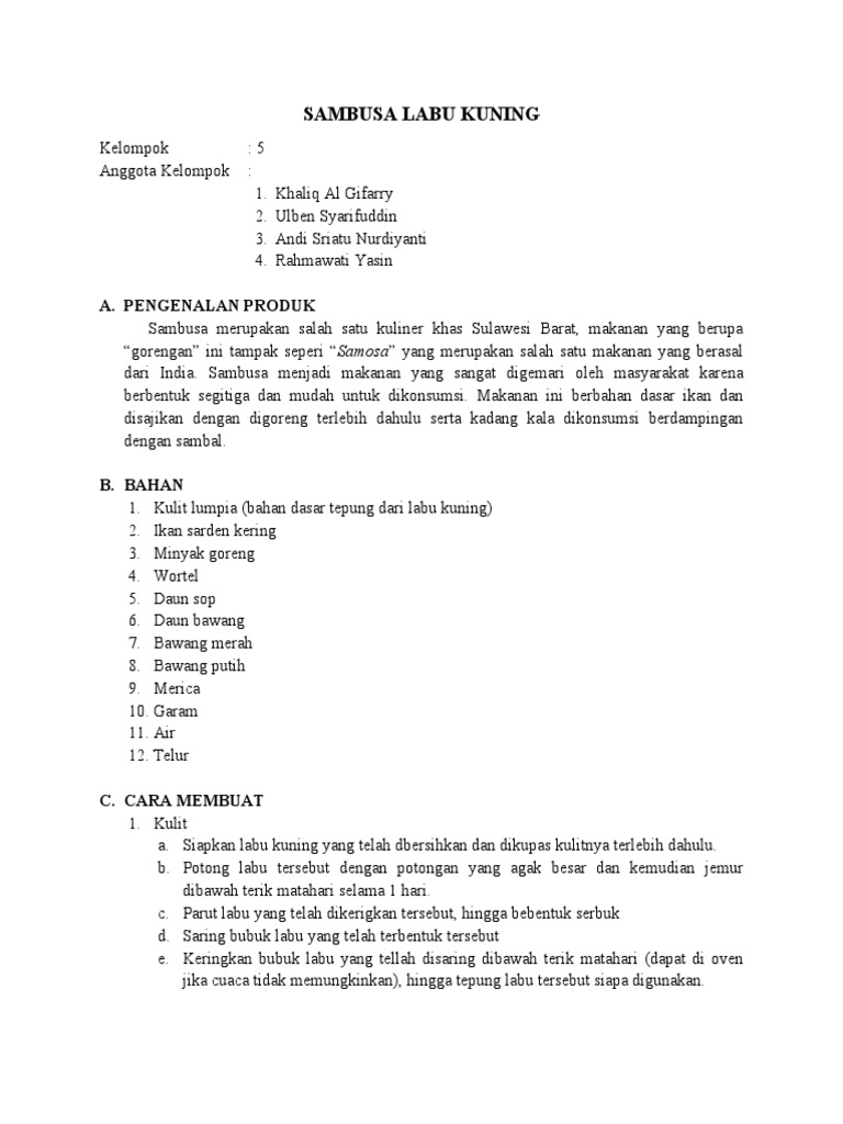 Resep Sambusa Labu Kuning Sehat | PDF