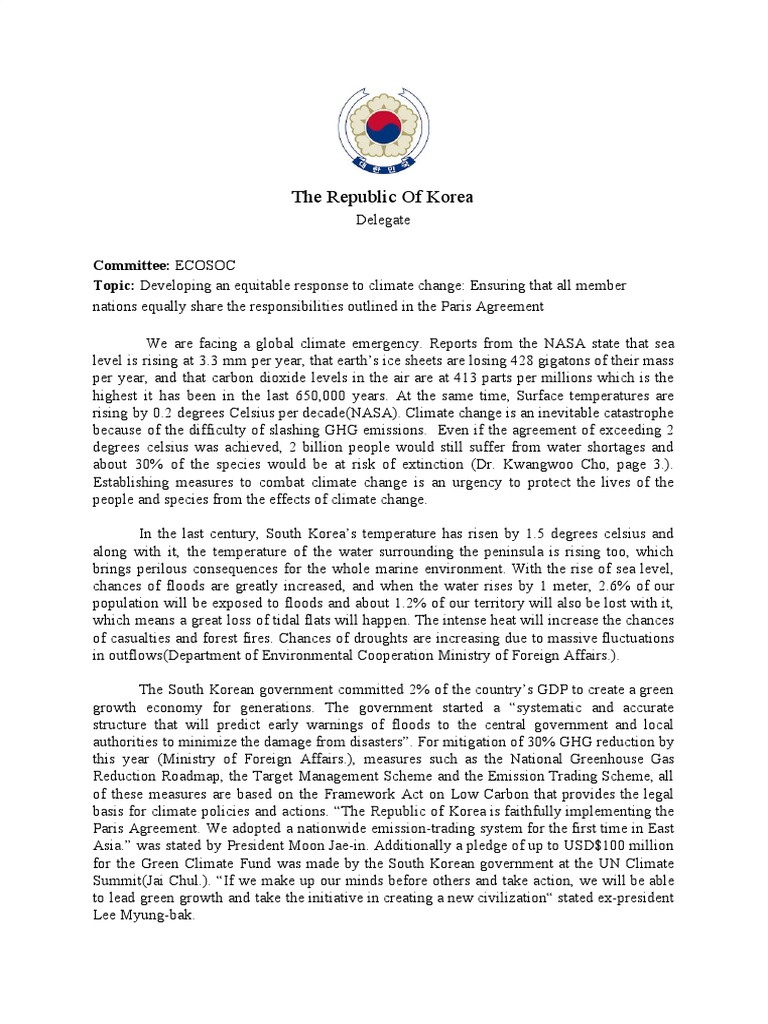 Sample Position Paper MUN | PDF | Low Carbon Economy | Climate Change ...