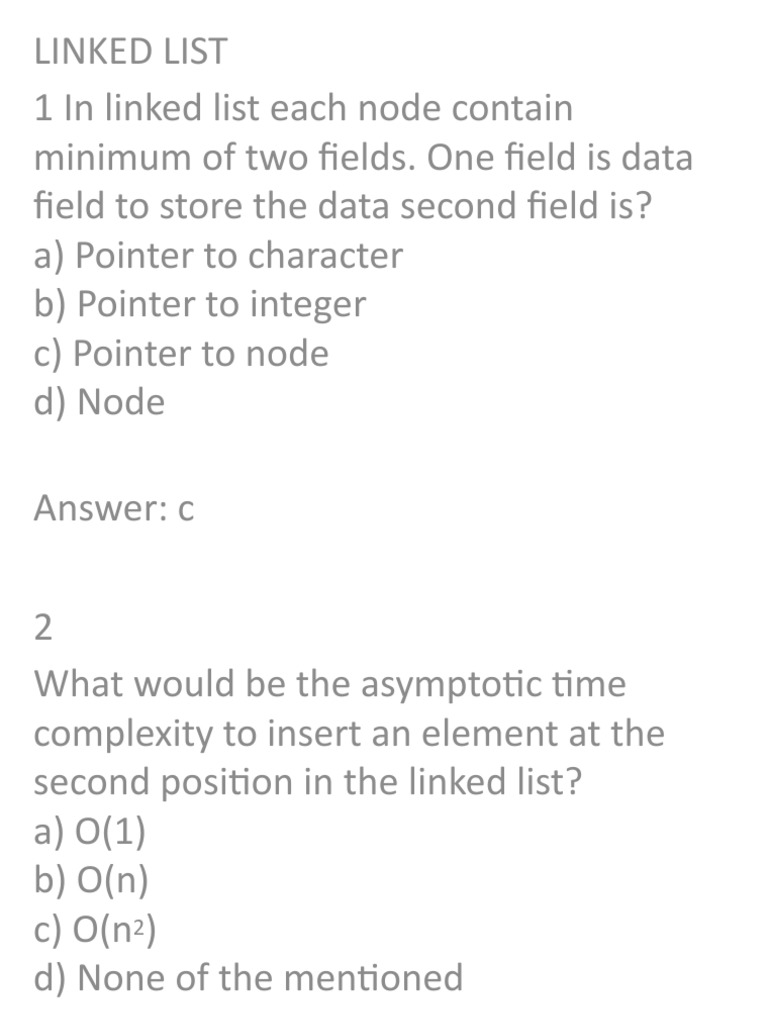Linked List Ques and Ans | PDF | Areas Of Computer Science | Data