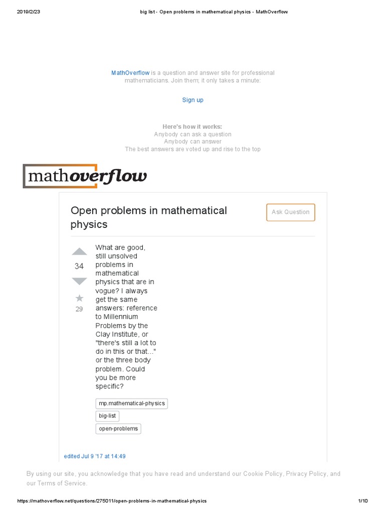 Big List - Open Problems in Mathematical Physics - MathOverflow | PDF ...