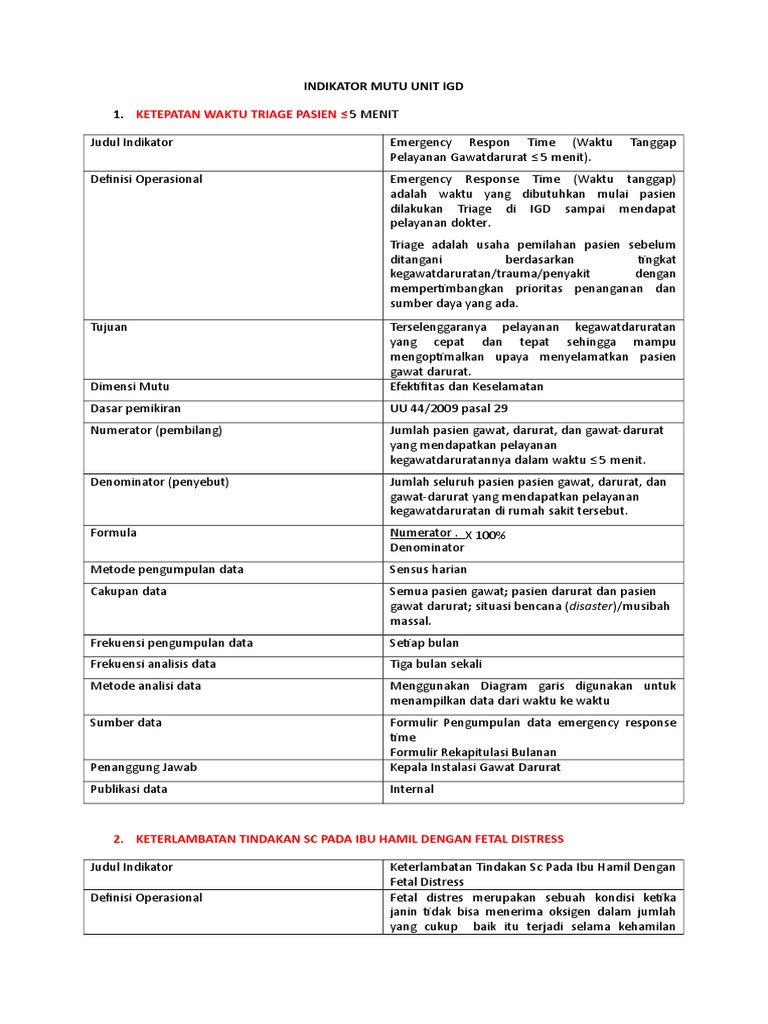 Indikator Mutu Unit Igd | PDF